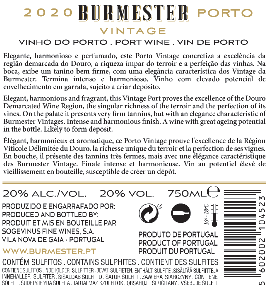 VINHO DO PORTO BURMESTER VINTAGE 2020 – Kopke Group Wine Shop